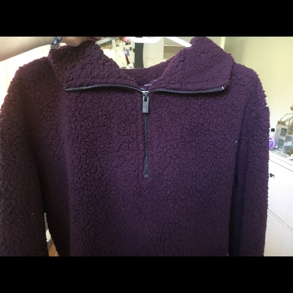 Tops | Maroon Sherpa Half Zip Jacket | Poshmark